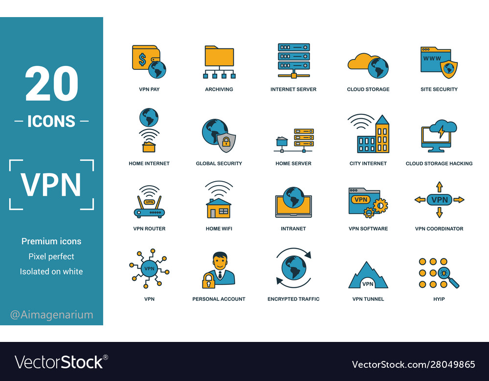Vpn icon set include creative elements archiving Vector Image