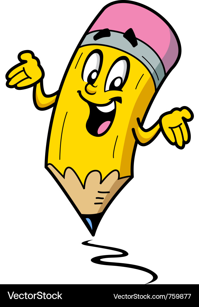 Happy smiling pencil guy Royalty Free Vector Image