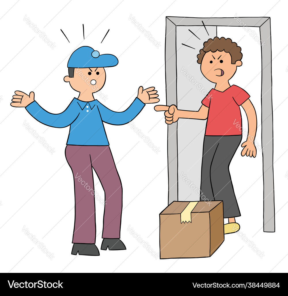 Cartoon courier brings parcel discusses Royalty Free Vector
