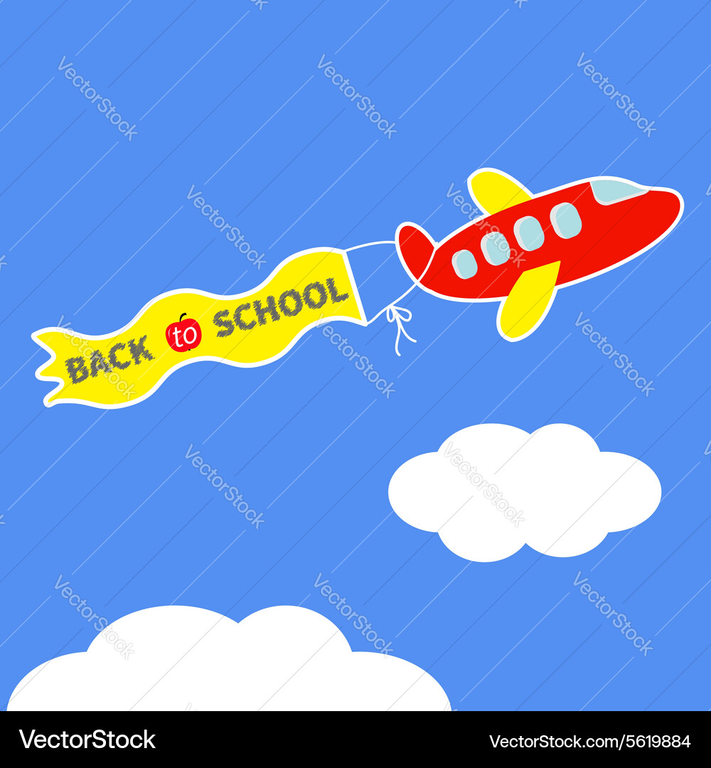 Cartoon red plane ribbon with words back Vector Image