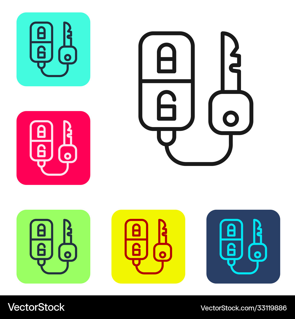 Black line car key with remote icon isolated Vector Image