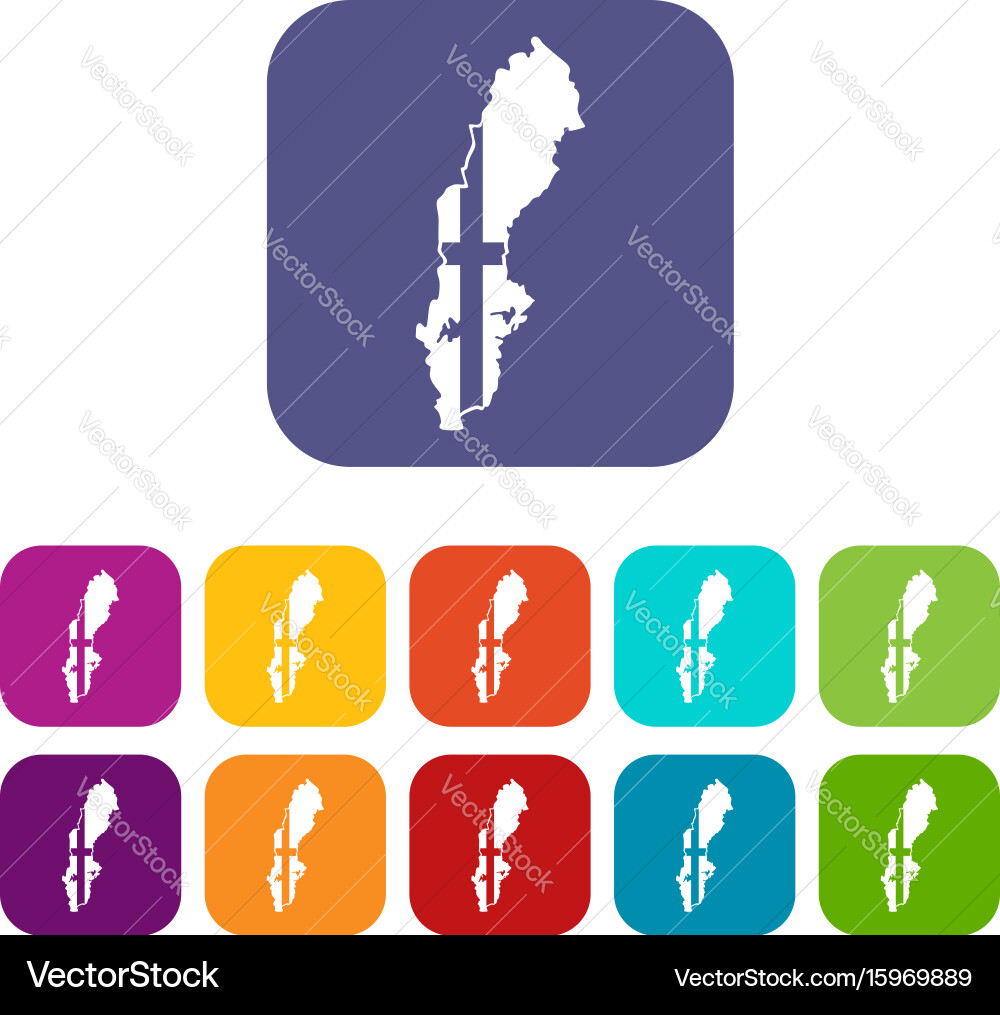 Map sweden icons set Royalty Free Vector Image