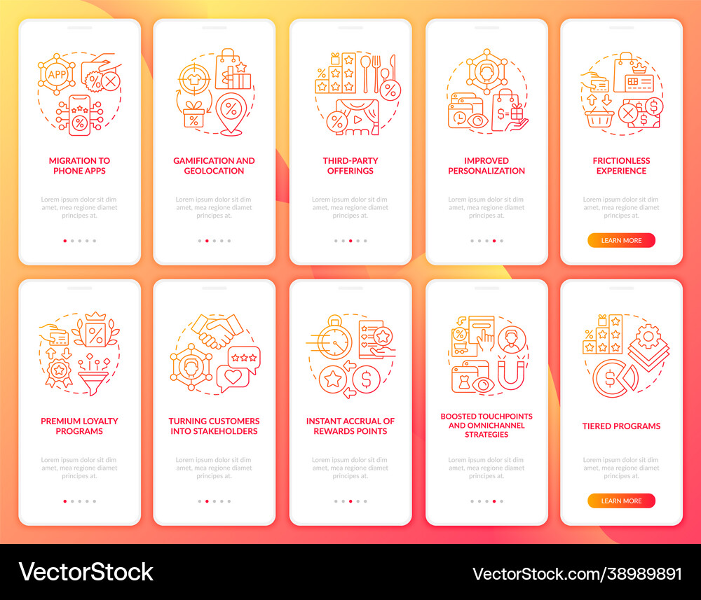 Customers reward system red gradient onboarding Vector Image