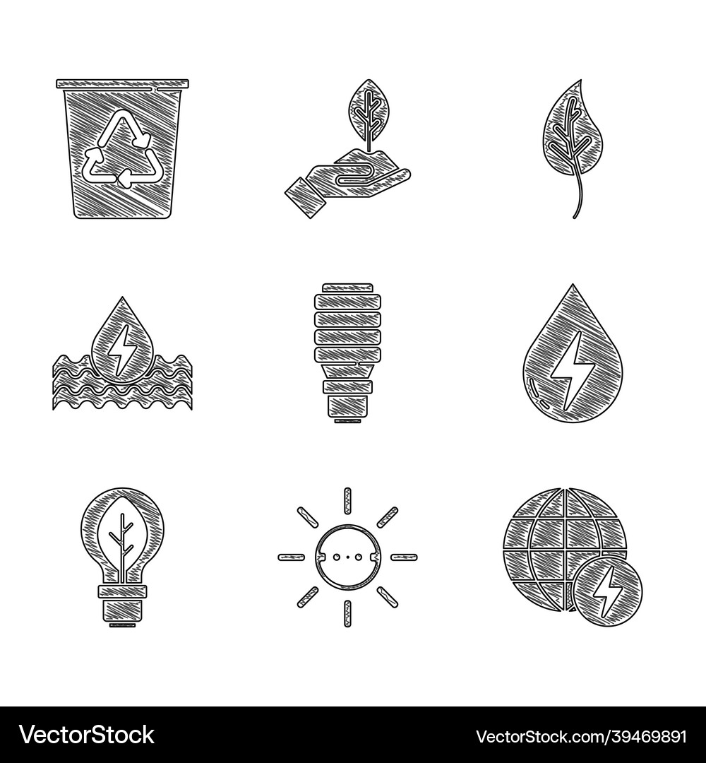 Set led light bulb solar energy panel global Vector Image