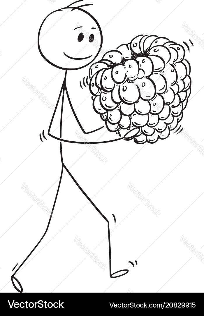 Cartoon man carrying big ripe raspberry fruit Vector Image