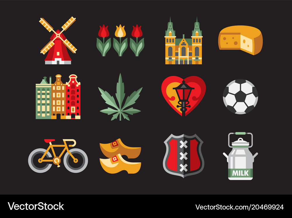 Flat set of traditional objects Royalty Free Vector Image