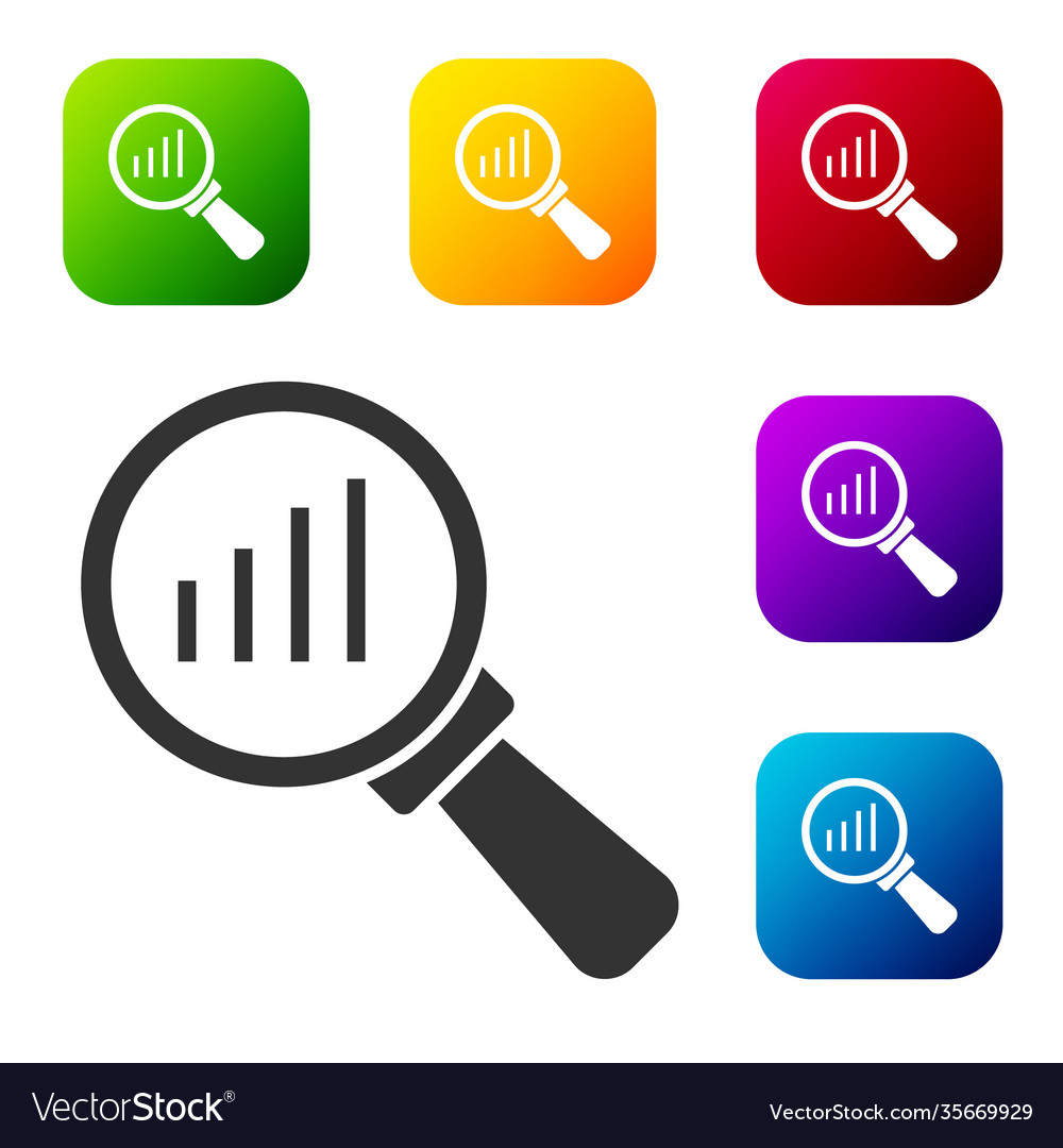 Black magnifying glass and data analysis icon Vector Image