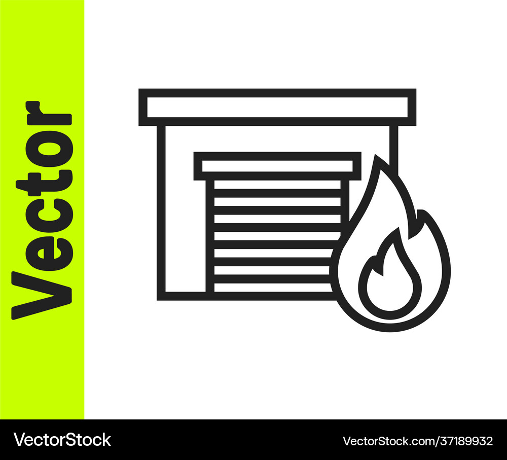 Black line fire in burning garage icon isolated Vector Image
