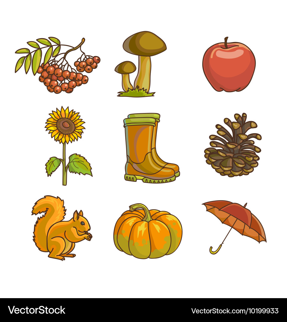 Autumn or fall icon and objects set for design Royalty Free Vector ...