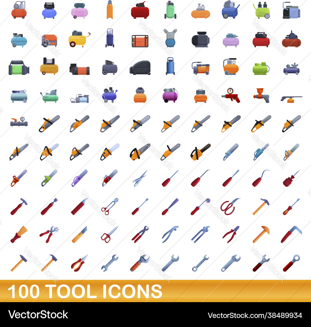 100 tool icons set cartoon style Royalty Free Vector Image
