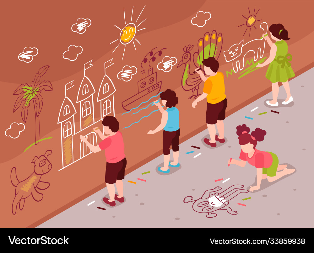 Children painting wall composition Royalty Free Vector Image