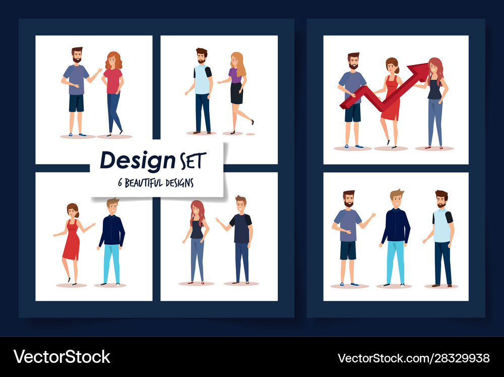 Set six designs group people and arrow up Vector Image