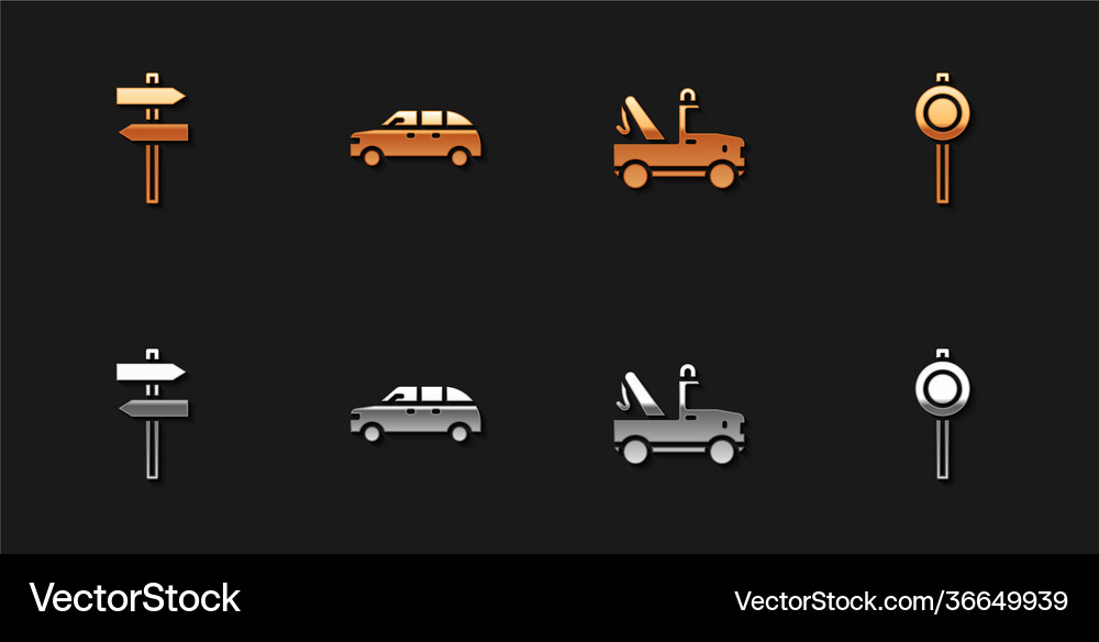 Set road traffic signpost hatchback car tow Vector Image
