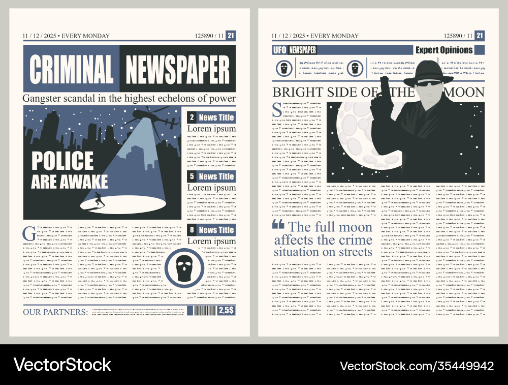 Newspaper template on criminal theme Royalty Free Vector
