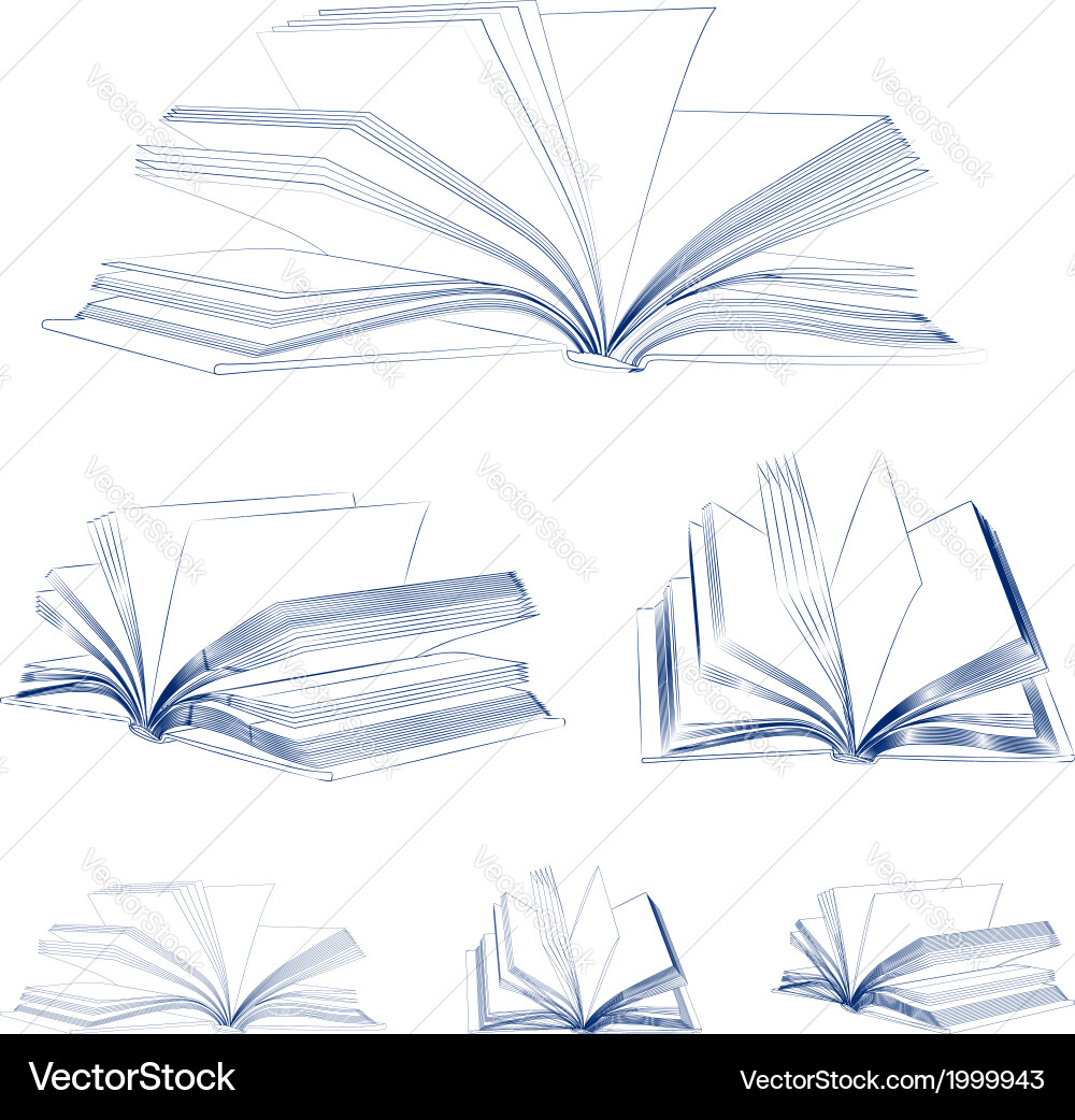Open book sketch set Royalty Free Vector Image