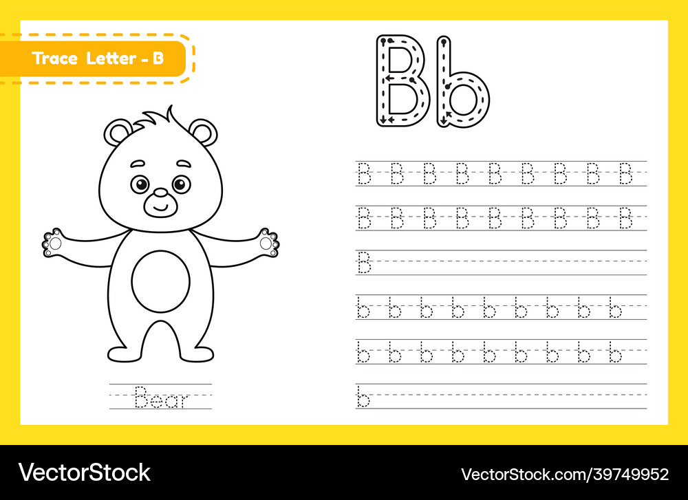 Trace letter b uppercase and lowercase alphabet Vector Image