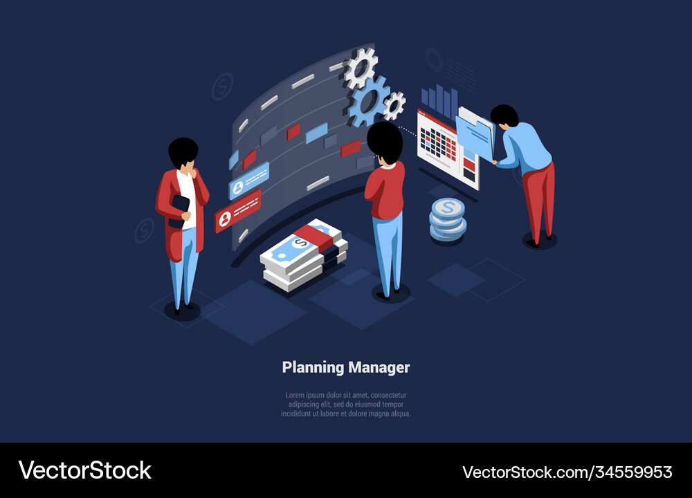 3d of planning management Royalty Free Vector Image