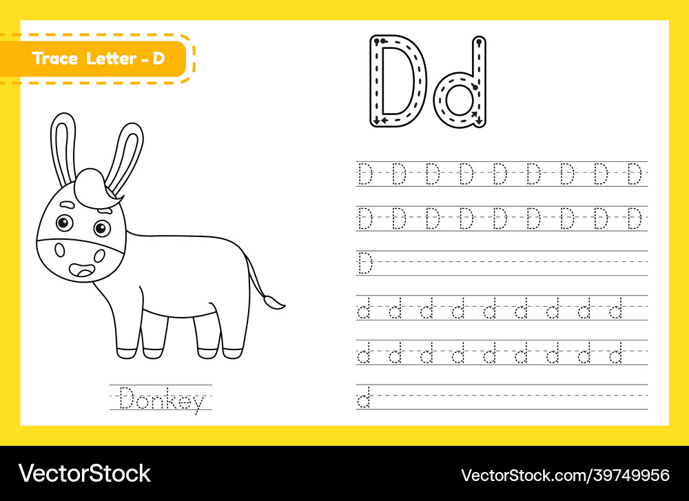 Trace letter d uppercase and lowercase alphabet Vector Image