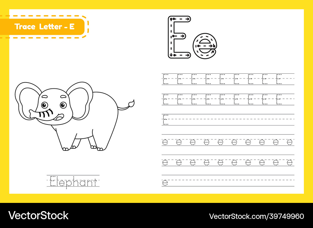 Trace letter e uppercase and lowercase alphabet Vector Image