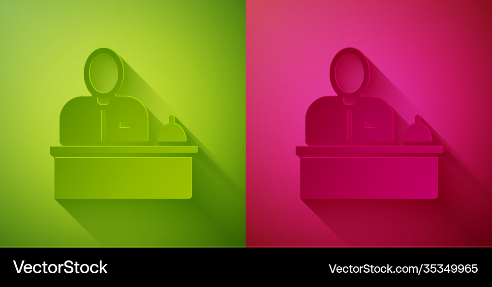 Paper cut receptionist standing at hotel reception