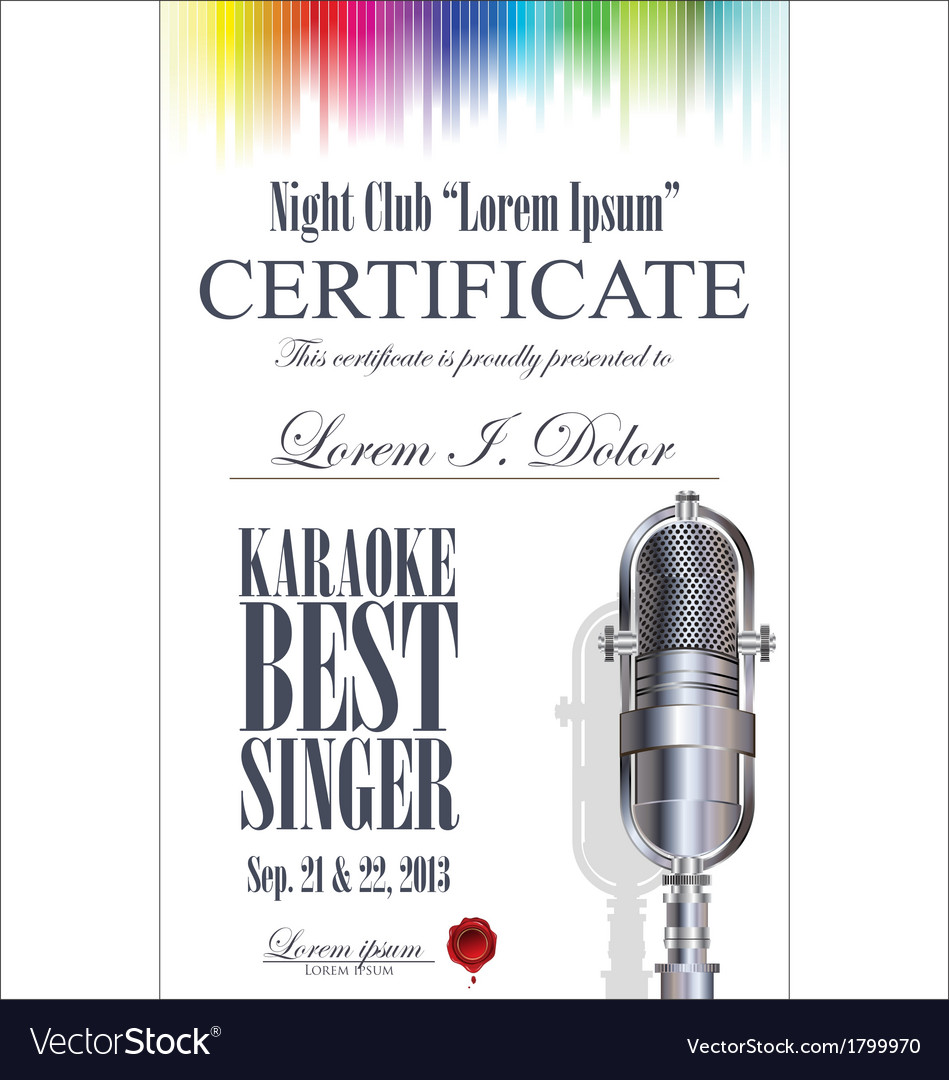 Certificate best karaoke singer Royalty Free Vector Image