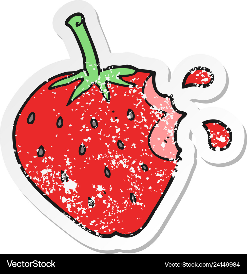 Retro distressed sticker a cartoon strawberry Vector Image