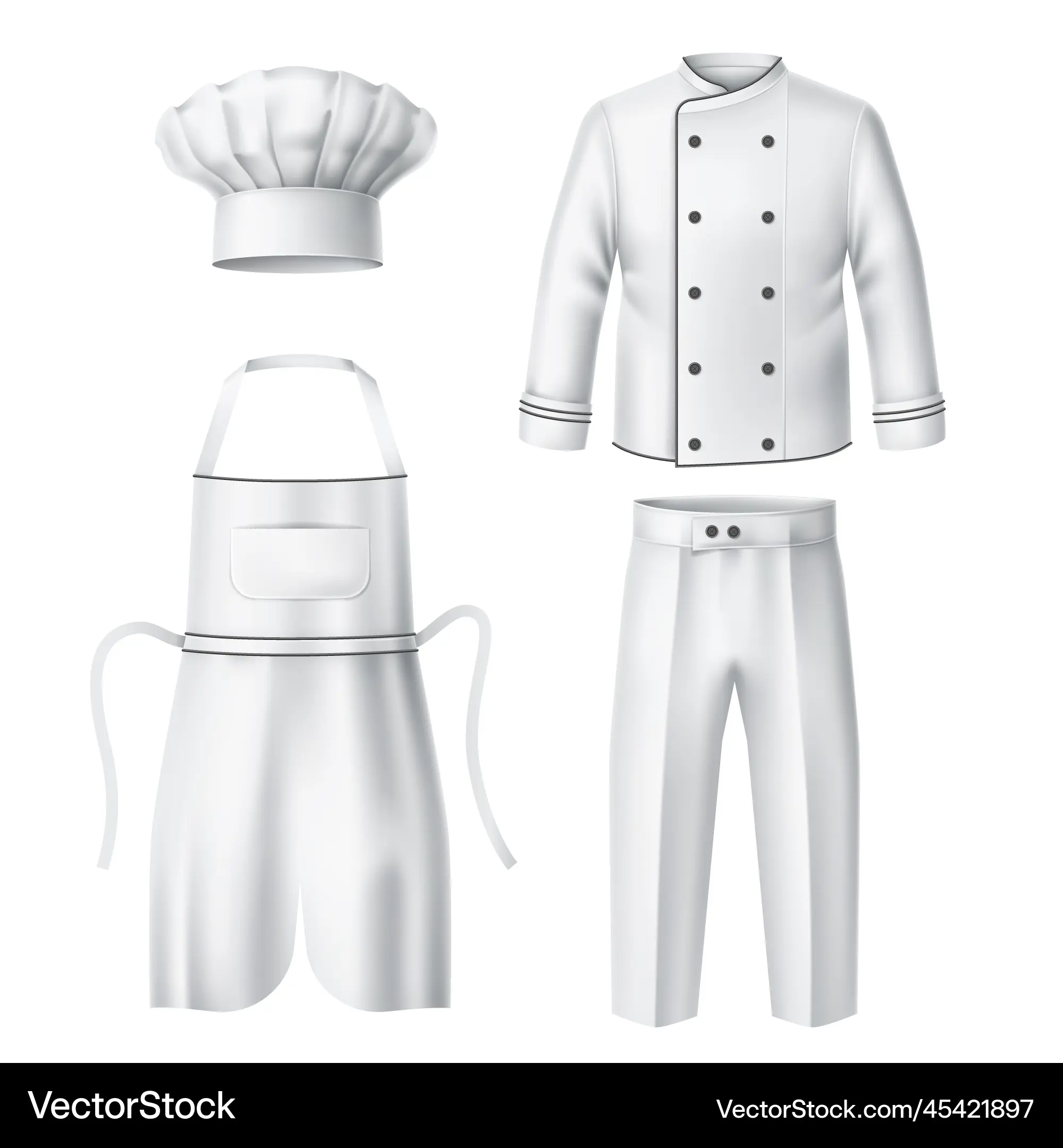 Realistische Koch Uniform Koch Kleiderelemente Vektorbild