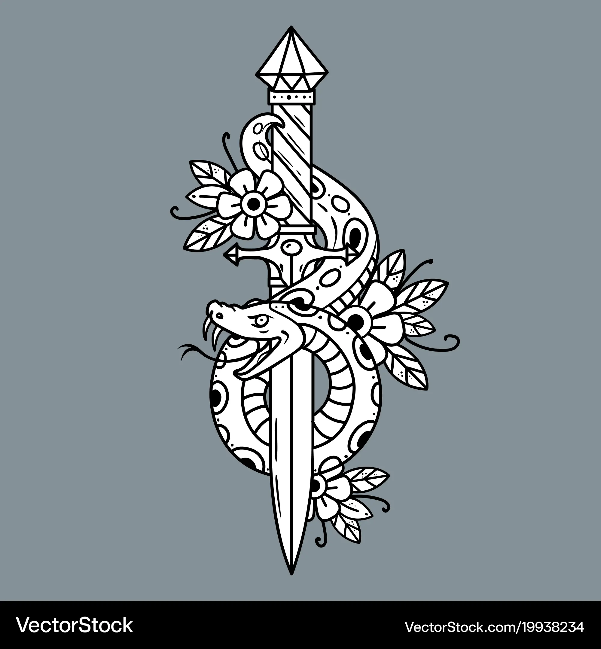 Traditional Dagger Snake Tattoo