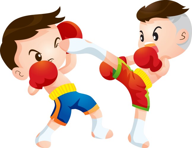 Cartoon little boy training boxing Royalty Free Vector Image