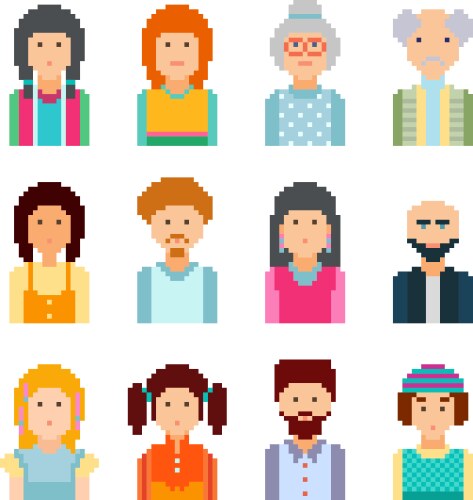 Set of square pixel avatars Royalty Free Vector Image