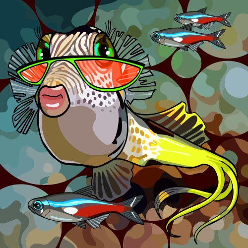 Cartoon colored fish with glasses Royalty Free Vector Image
