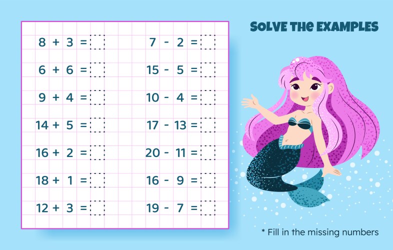 Math game for kids addition and subtraction Vector Image