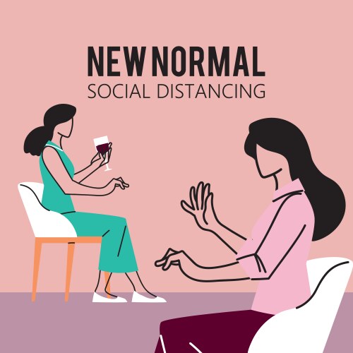 Social distancing between women on restaurant Vector Image