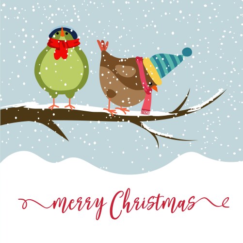 Cute christmas card with birds Royalty Free Vector Image