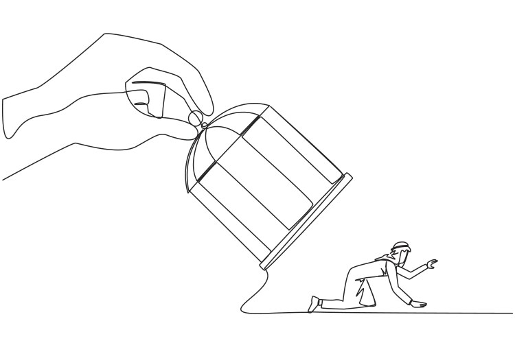 Continuous one line drawing big hand holds iron Vector Image