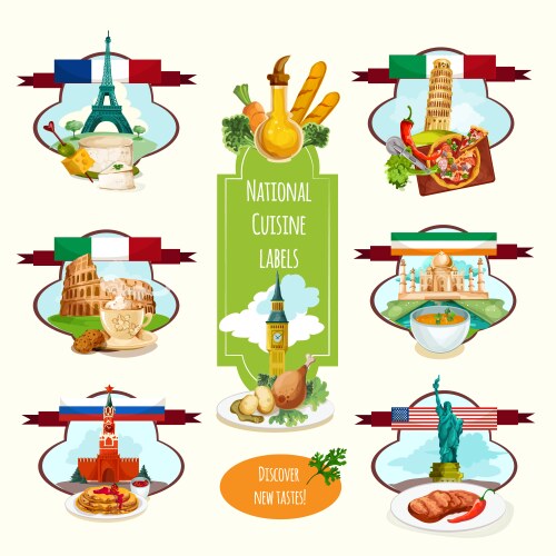 World cuisine dishes set Royalty Free Vector Image