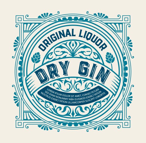 Gin label with floral ornaments Royalty Free Vector Image