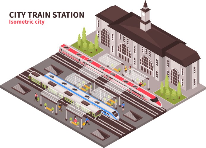 Isometric high-speed train station Royalty Free Vector Image