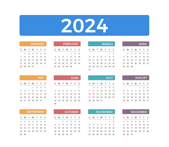 2024 year calendar isolated on white background Vector Image