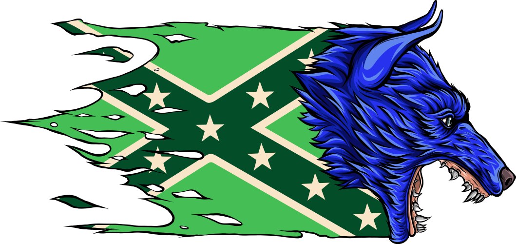 Head of aggressive wolf woth confederate flag Vector Image
