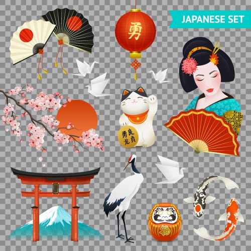 Japan realistic symbols set Royalty Free Vector Image