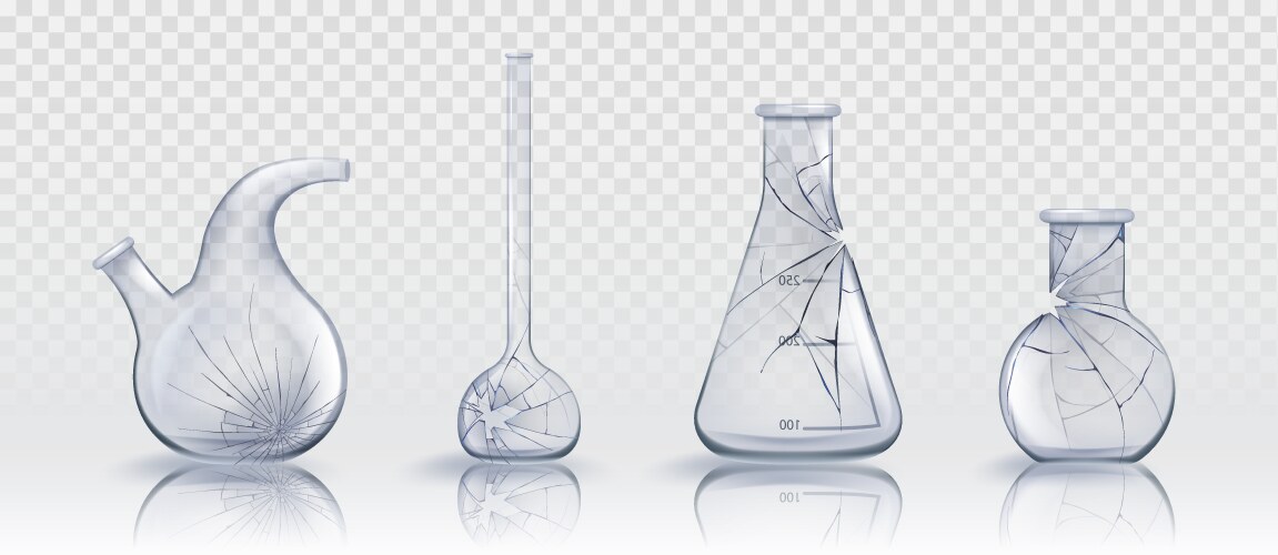 Broken glass laboratory chemical measuring flasks Vector Image