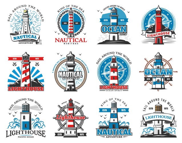 Lighthouse and beacon icons nautical symbols Vector Image