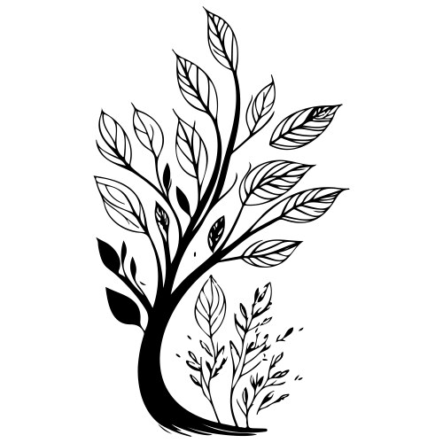 Tree half spring autumn floral sketch draw Vector Image