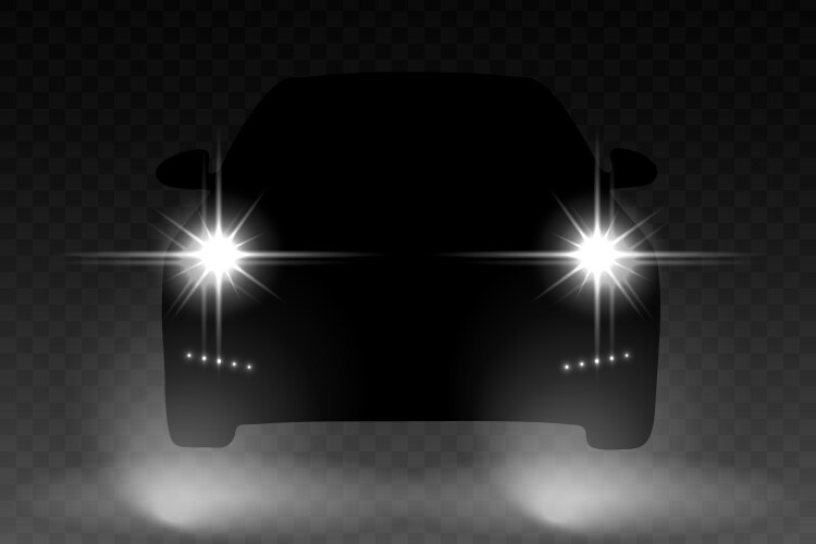 Night car with bright headlights approaching Vector Image