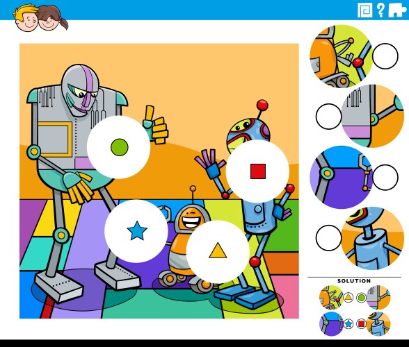 Jigsaw puzzle activity with robot Royalty Free Vector Image