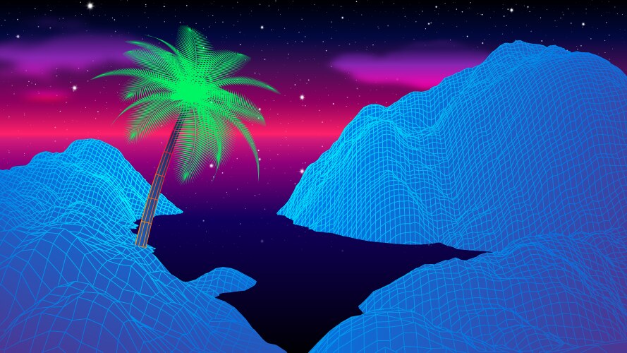 Synthwave background retrowave backdrop wireframe Vector Image