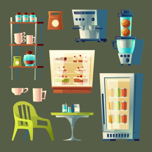 Cartoon Cafe Interior Set Royalty Free Vector Image