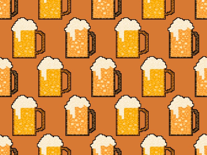 Pixel glasses of beer seamless pattern Royalty Free Vector