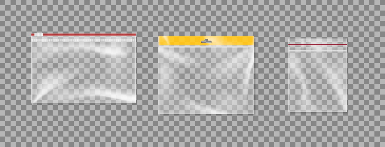 Foil or plastic sachet pouch set with zipper lid Vector Image